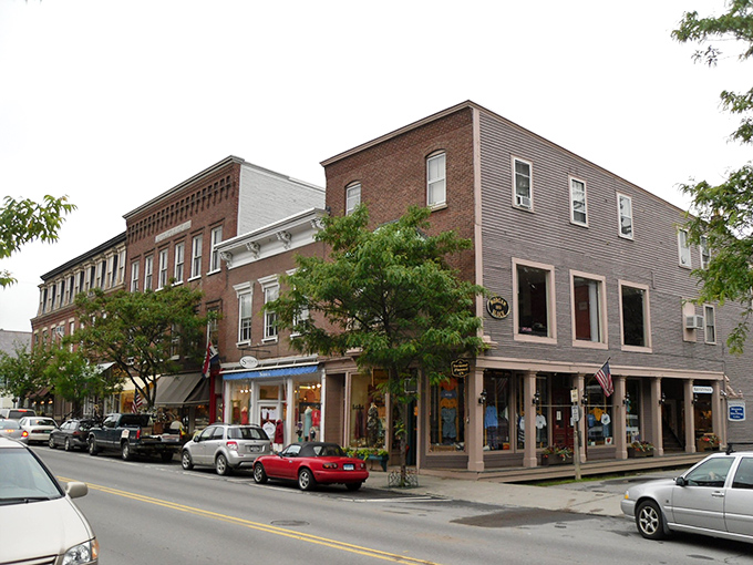 These classic storefronts in Woodstock have witnessed centuries of Vermont life, standing proudly as if time decided to take a permanent vacation here.