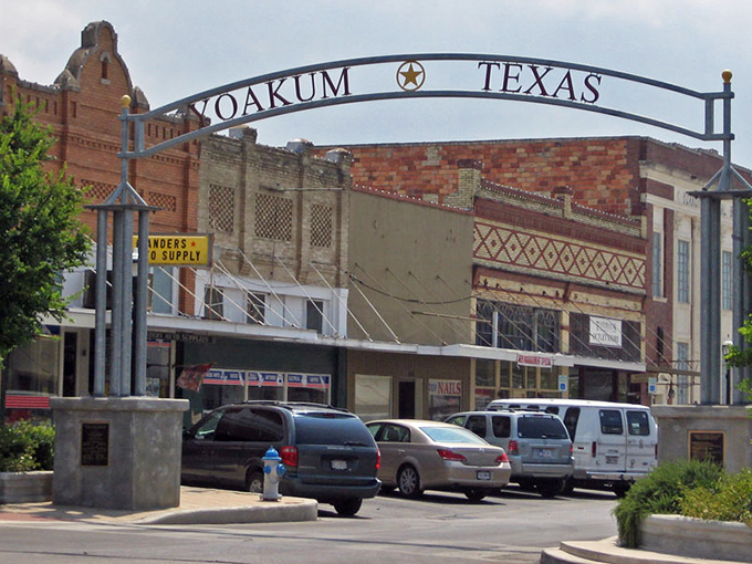 Brick buildings and vintage storefronts line Yoakum's main street, where life moves at the pace of friendly conversation.