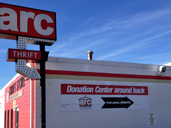 Arc's donation center sign points the way to giving back. One person's castoffs become another's treasures in this thrifting wonderland.