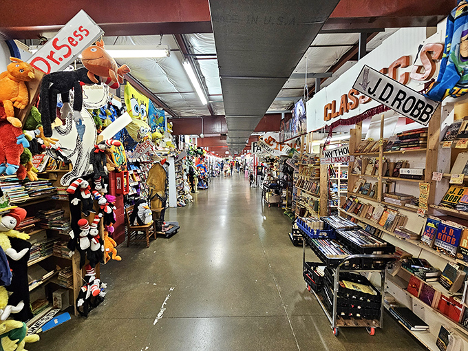 Stuffed animals to the left, classic literature to the right&mdash;this aisle perfectly captures the beautiful randomness that makes flea markets magical.