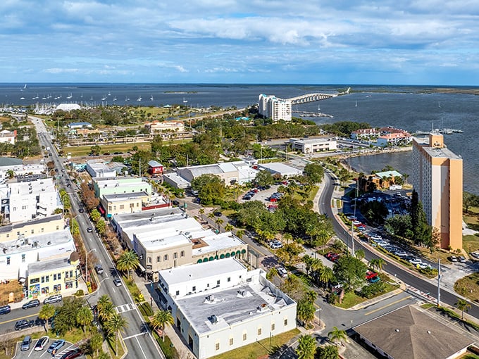 From above, Titusville spreads like a watercolor painting where the Indian River meets endless Florida sky.