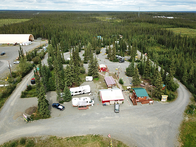 Social distancing before it was trendy. This aerial view showcases Glennallen's perfect balance of community and wilderness&mdash;where neighbors are close but never crowding.