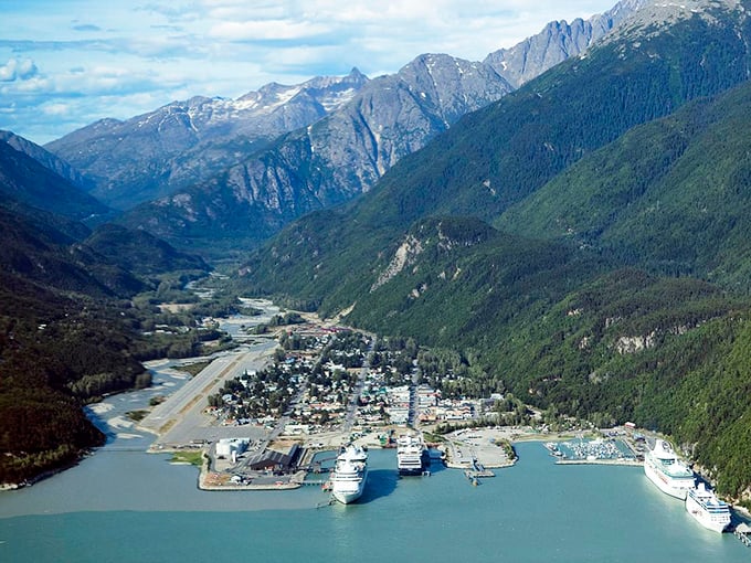 Nature didn't hold back when designing Skagway's setting&mdash;dramatic mountains cradle a tiny town where cruise ships look like bathtub toys from this height.
