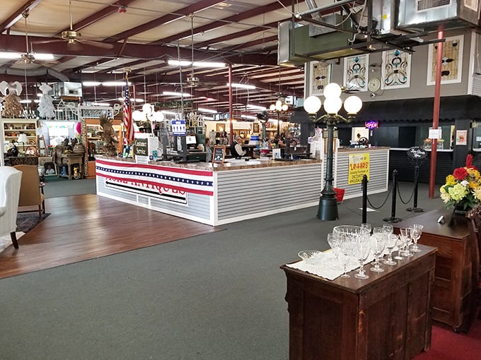 Command central for treasure hunters. That patriotic counter has probably witnessed more "I've been looking for this my whole life!" moments than a game show reunion.