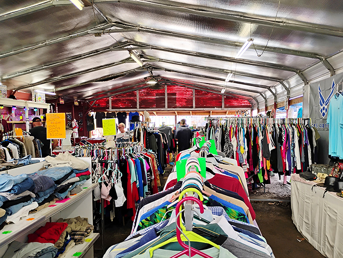 Rainbow rows of hanging garments stretch toward infinity. In this clothing cathedral, your next favorite shirt is hiding somewhere.