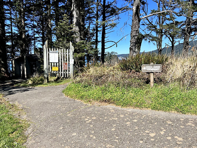 The entrance to wonderland doesn't need flashing lights &ndash; just a humble gate, a path, and the promise of Pacific panoramas ahead.