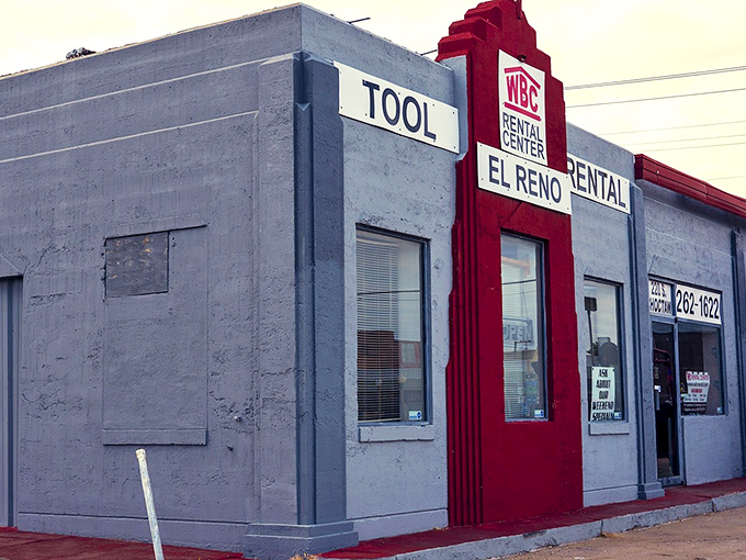 Even the tool rental shops in El Reno sport architectural character. That striking red Art Deco facade proves function and style aren't mutually exclusive in this budget-friendly town.