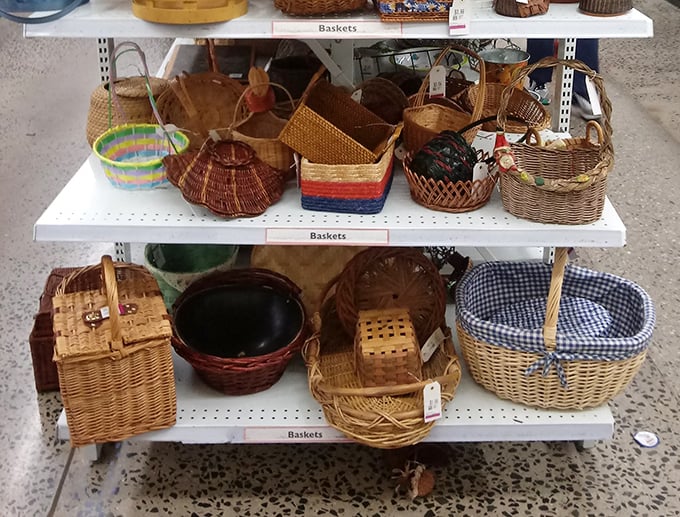 Baskets upon baskets, organized like a Martha Stewart fever dream, proving that even storage solutions deserve their moment.
