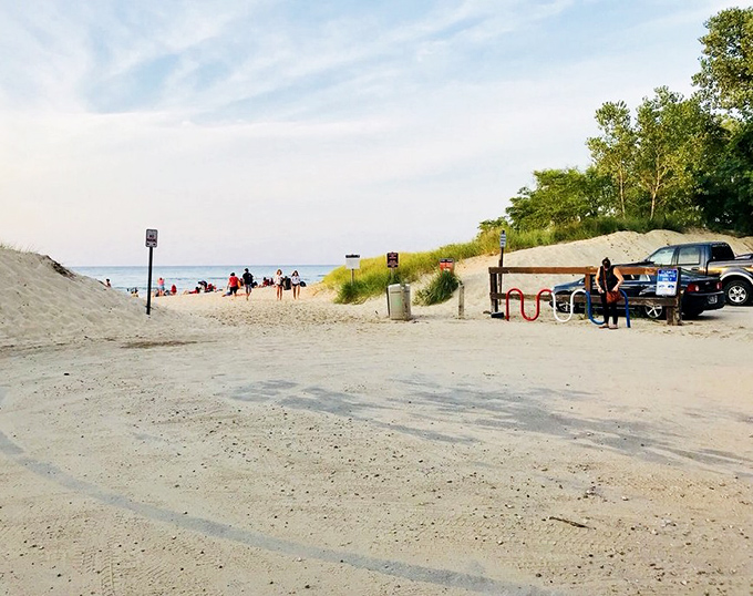 The beach entrance&mdash;where everyday worries dissolve faster than an ice cream cone on a July afternoon.