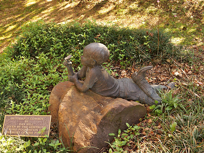 This bronze "Butterfly Cowboy" sculpture captures childhood wonder perfectly. Remember when we all believed we could whisper to butterflies and they'd actually listen?