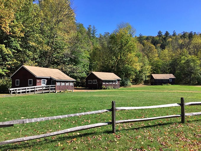 Rustic cabins nestled against Vermont's autumn palette offer simple luxury: waking up to nothing but birdsong and mountain views.