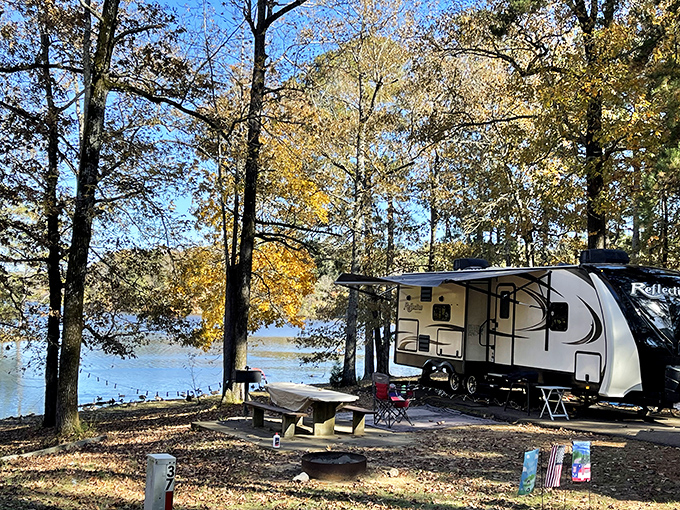 Camping with a view! This lakeside spot transforms your RV from vehicle to villa with million-dollar scenery.
