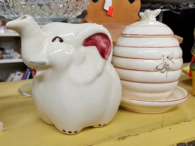 Meet your new kitchen conversation starter! This elephant teapot and beehive honey jar are waiting to charm guests at your next coffee klatch.
