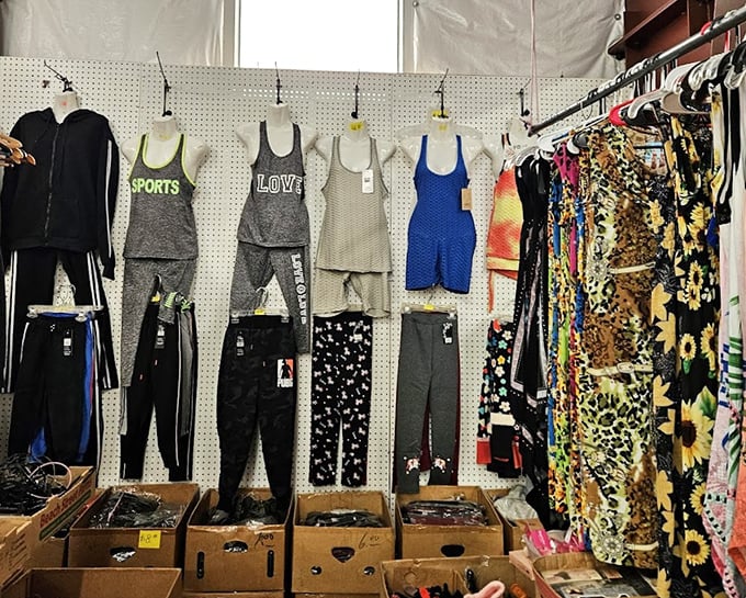 The clothing section: where fashion dreams hang in suspended animation, waiting for someone to rescue them from retail purgatory and give them a second life.