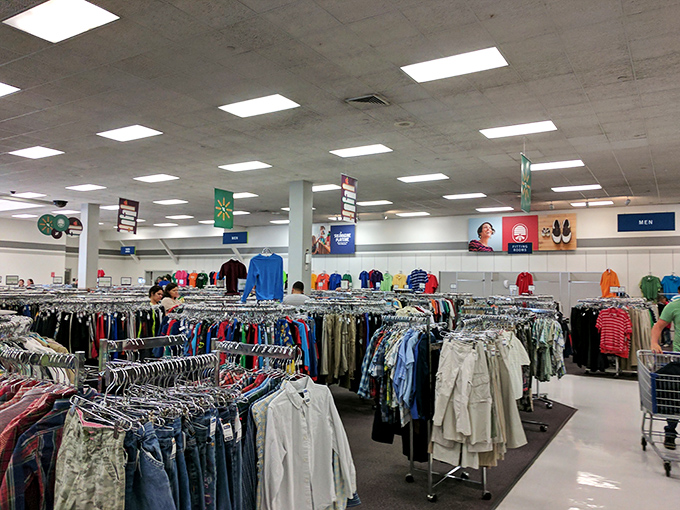 The men's clothing section: where Hawaiian shirts that have seen better luaus mingle with barely-worn business attire.