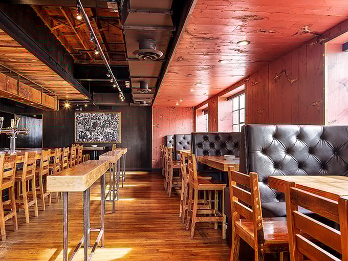 Warm wood, exposed brick, and leather banquettes create the perfect backdrop for comfort food indulgence. Rustic elegance at its finest.