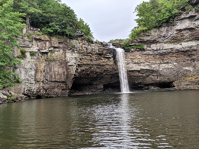 DeSoto Falls plunges 104 feet into a serene pool below, creating Alabama's own version of paradise. Mother Nature showing off what millions of years of patient water can accomplish.