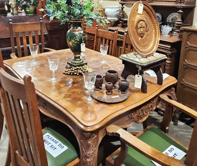This ornate dining set isn't just furniture—it's a time machine to Sunday dinners where phones never interrupted and dessert was always homemade.