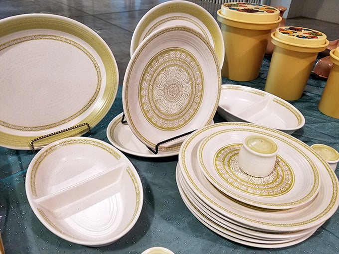 Elegant dishware with gold filigree patterns&mdash;because sometimes Tuesday night mac and cheese deserves a touch of royalty.