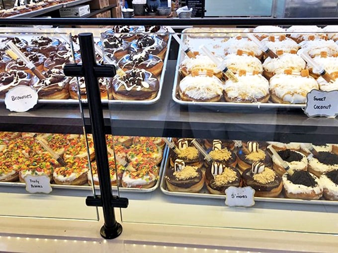 Donut heaven awaits the weary shopper. Because nothing says "I deserve this" like a chocolate-drizzled reward for marathon bargain hunting.
