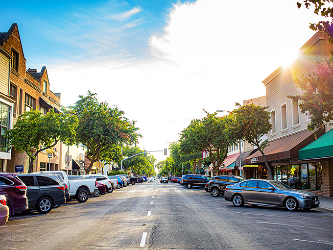 Main Street's tree-lined charm invites you to slow down and stroll, a refreshing change from the "hurry up and wait" pace of California's bigger cities.