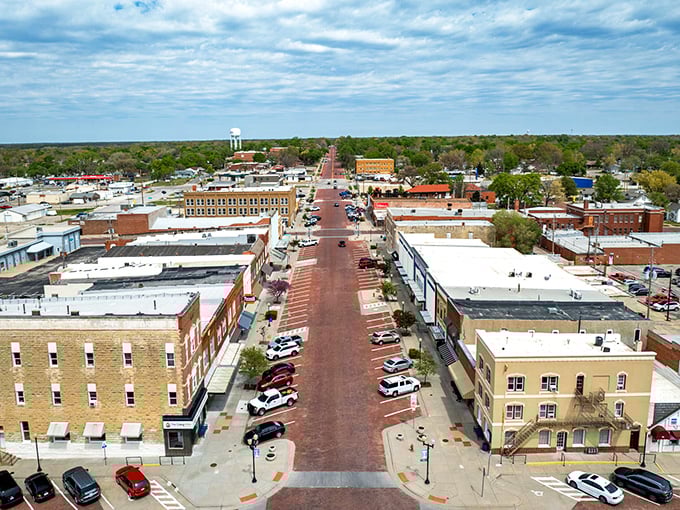 From above, Augusta's downtown reveals itself like a perfect miniature movie set&mdash;complete with that iconic water tower standing sentinel in the distance.