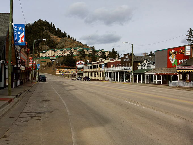 Downtown Keystone during the quiet season – when locals reclaim their streets and the hills stand guard like patient sentinels.