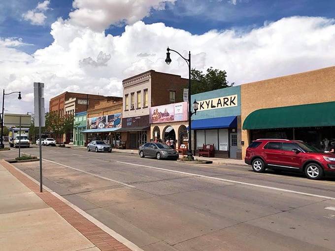 The Skylark building stands proudly among Winslow's preserved downtown, where retirement dollars stretch like the endless horizon.