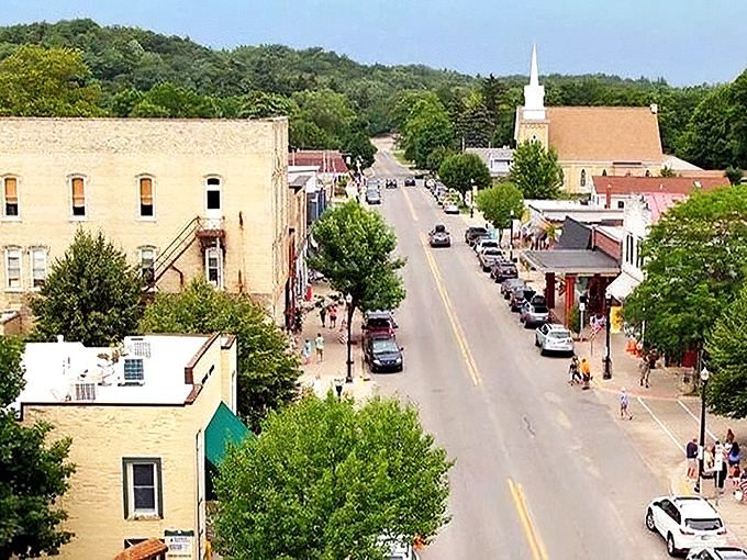 A bird's-eye view of Pentwater reveals the perfect small-town layout &ndash; just long enough for a pleasant stroll, just short enough to know everyone's business.