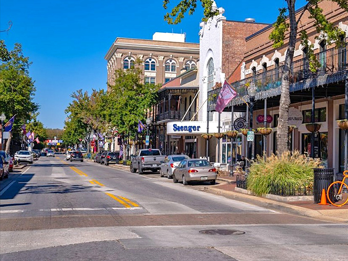 The historic Saenger Theatre anchors Palafox Street, where locals joke that the only traffic jams happen when everyone's deciding which restaurant to try first.