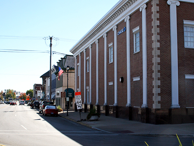 Classic Midwestern architecture lines this stretch of downtown, where local businesses thrive without a chain store in sight.