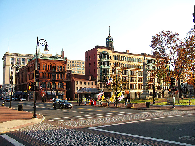 Court Square stands as Springfield's historic heart, where elegant brick buildings tell stories of the past while welcoming visitors to a surprisingly affordable future.