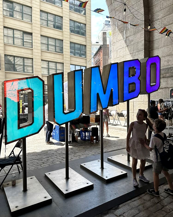 DUMBO's colorful letters stand proud like sentinels guarding the entrance to Brooklyn's most beloved marketplace. Urban exploration at its finest.