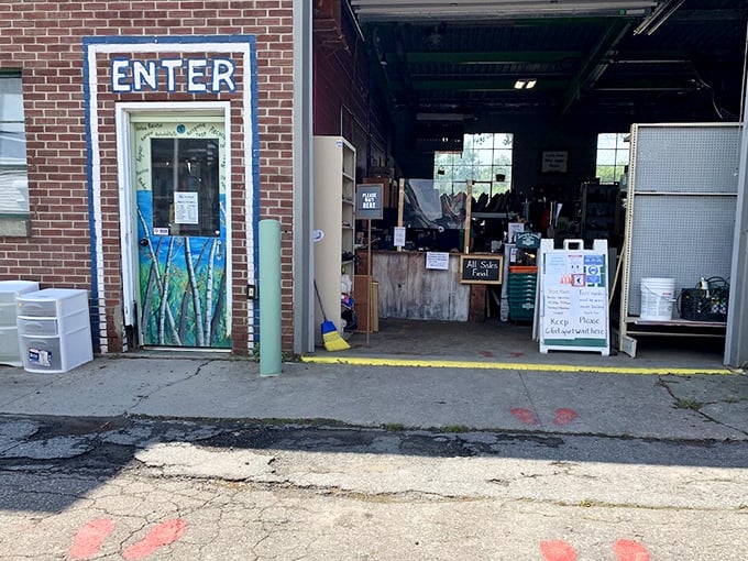 The "ENTER" sign might as well say "Begin Your Treasure Hunt Here" &ndash; the artistic door hints at the creativity waiting inside.