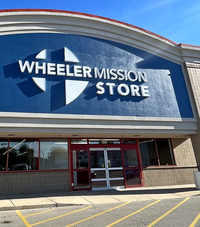 Those red-framed doors might look unassuming, but they're actually portals to a wonderland of second-chance treasures.