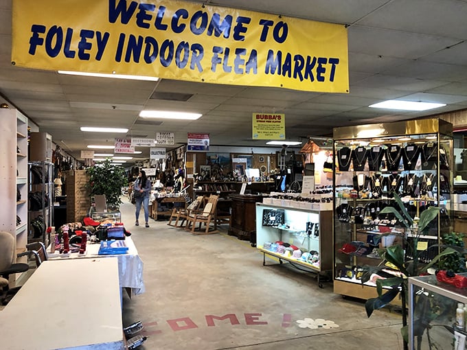 That yellow welcome sign might as well say "Abandon all budget plans, ye who enter here." The gateway to glorious impulse purchases awaits.