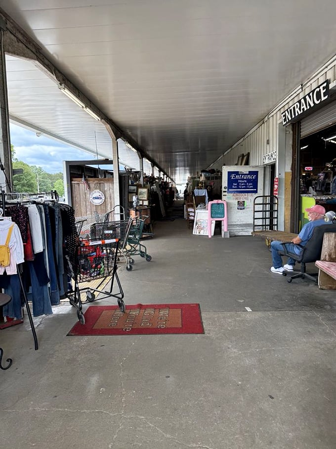 The entrance corridor feels like a portal to the past, with shopping carts ready for the inevitable haul you'll accumulate during your journey.