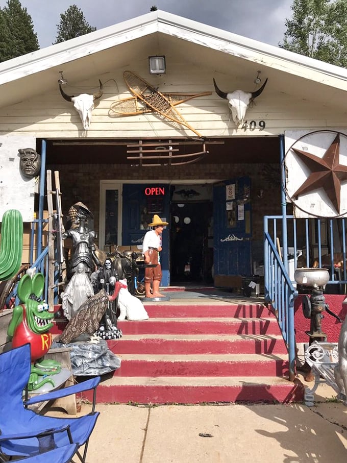 The entrance isn't just inviting&mdash;it's practically an intervention for minimalists. Those buffalo skulls aren't just decor; they're the bouncers of bygone eras.