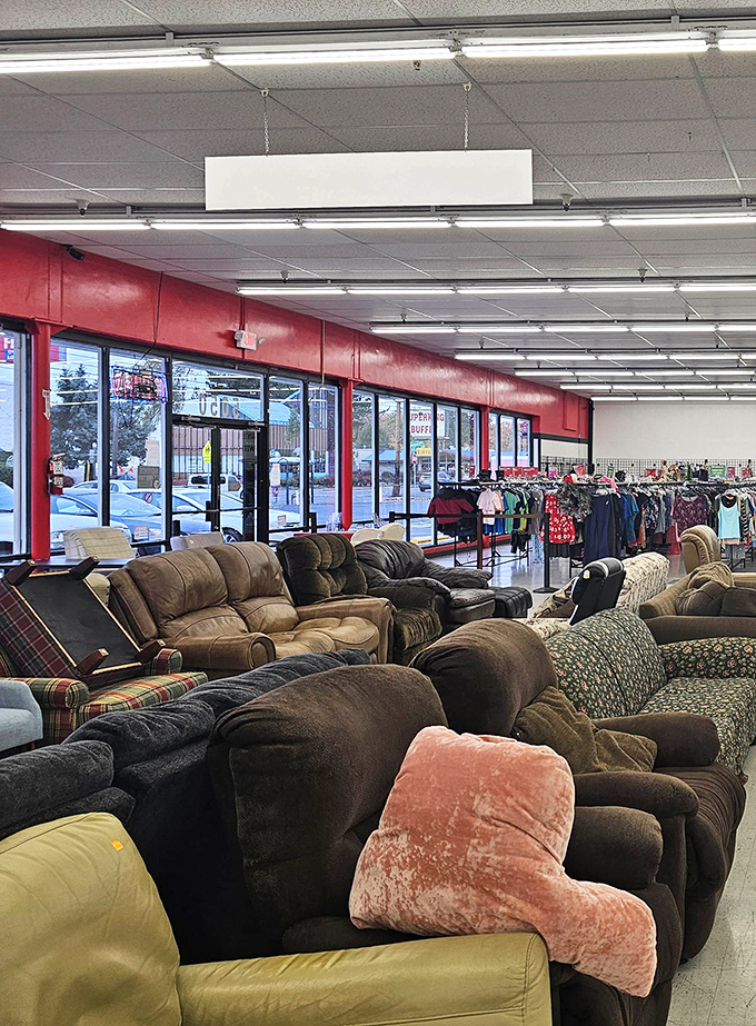 This furniture section stretches further than your uncle's fishing stories, and everything's actually real here.