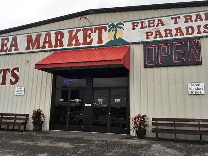 Step through these doors and kiss your empty backseat goodbye. The red awning might as well be a welcome mat to wonderland.