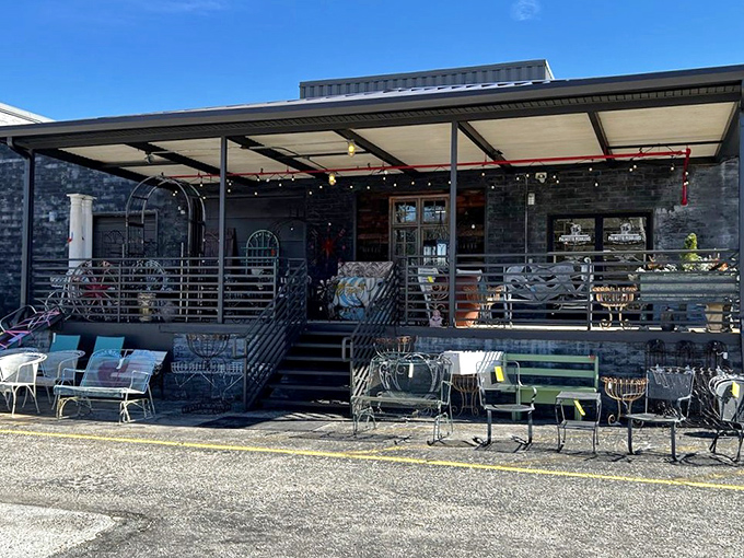 Step into wonderland! The entrance display of garden ornaments and wrought iron pieces offers just a tantalizing preview of the treasures awaiting inside.