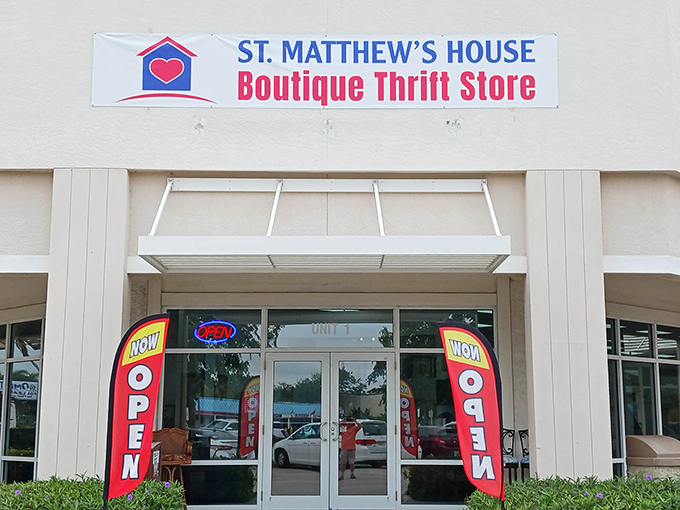 The welcoming entrance to St. Matthew's House Boutique Thrift Store promises adventure within&mdash;like the wardrobe to Narnia, but with better outfit options.