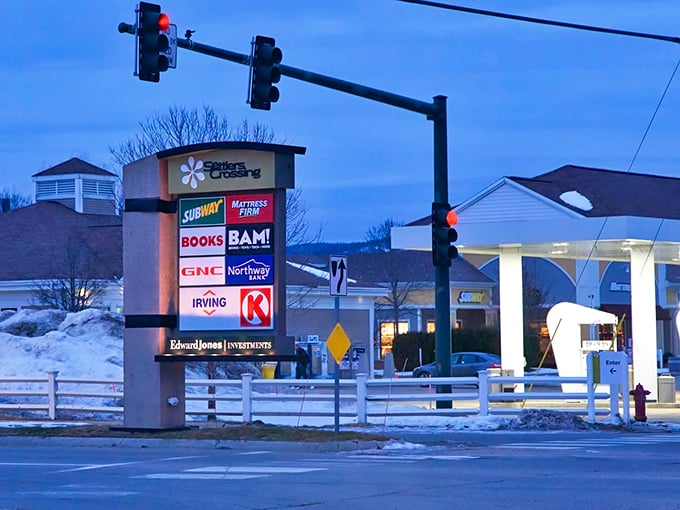 This winter wonderland entrance proves that even outlet malls look magical with a fresh coat of snow.