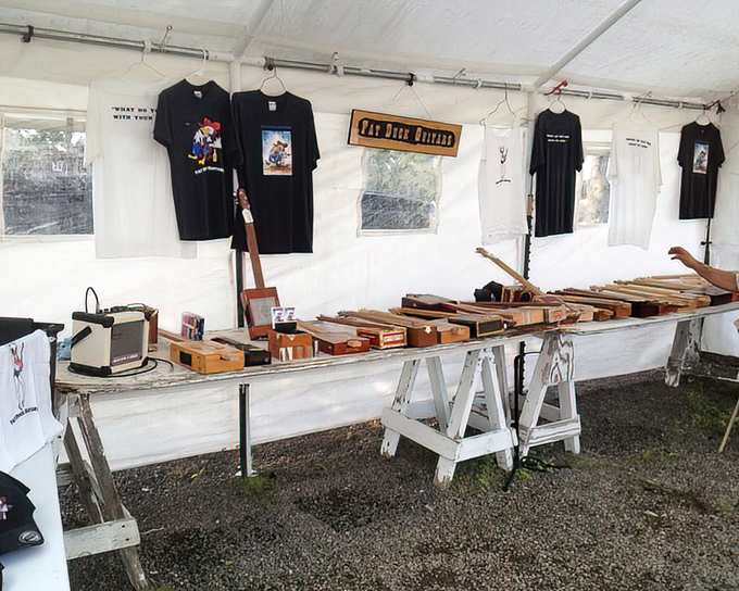 At Fat Duck Guitars, vintage cigar box instruments hang alongside quirky t-shirts &ndash; music to a collector's ears and wallet.