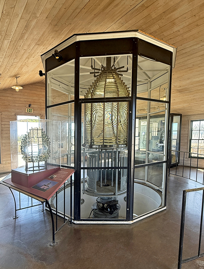 The Fresnel lens&mdash;a masterpiece of 19th-century engineering&mdash;sits like a giant crystal beehive, magnifying what was once just a humble flame into a lifesaving beacon.