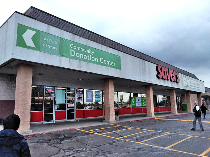 The entrance to treasure-hunting paradise. That green "Donation Center" sign represents the beautiful circle of giving that keeps this thrifting ecosystem alive. 