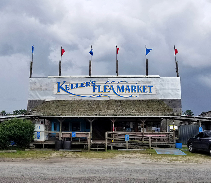 Blue skies might come and go, but Keller's enduring charm remains constant. Those wooden benches out front have witnessed countless haggling victories.