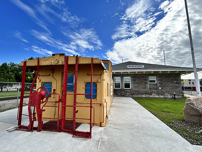 This cheerful yellow caboose stands sentinel outside the museum, a colorful reminder of how Idaho's famous crop traveled across America.
