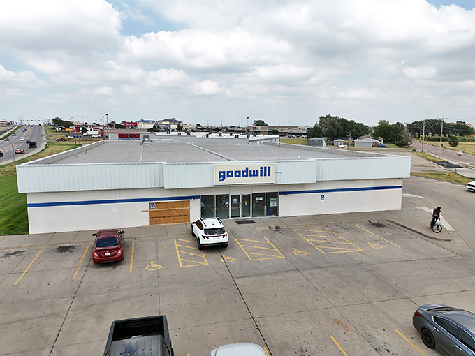 From this angle, you can almost hear your wallet sighing with relief. A kingdom of affordability stretches behind those modest doors.