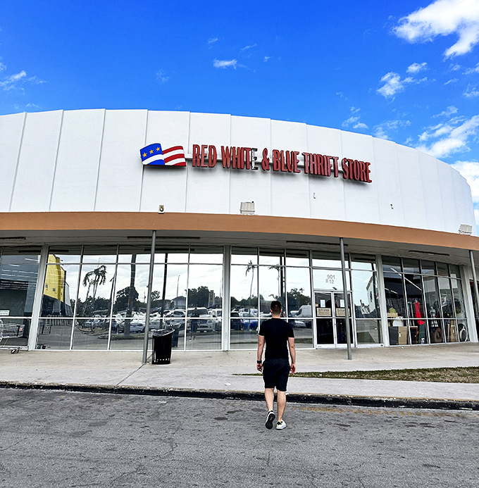 The bold red, white, and blue signage promises an American dream where twenty-five bucks still commands serious purchasing power.